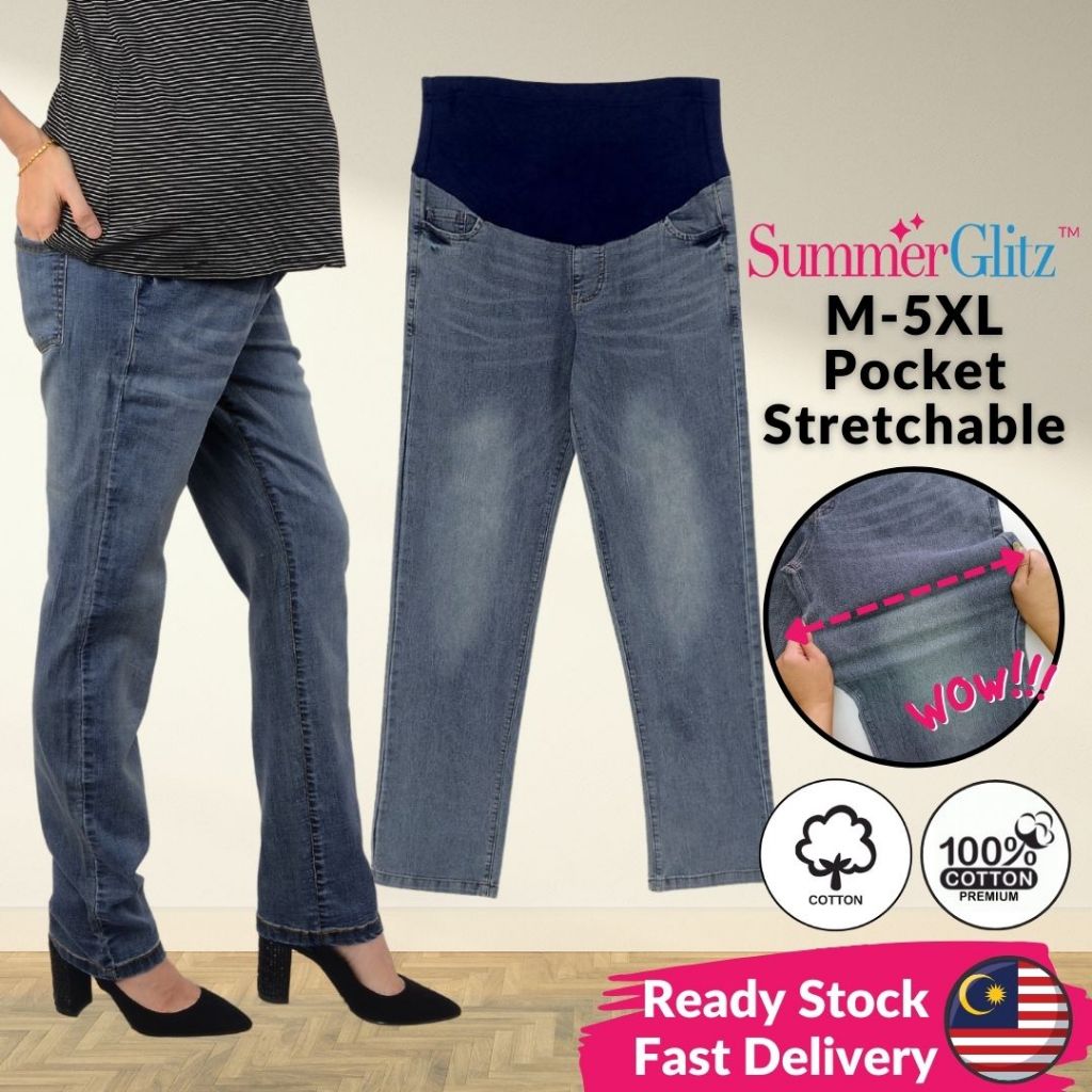 SUMMERGLITZ Maternity Jeans Denim Pants Cotton Casual Stretchable ...