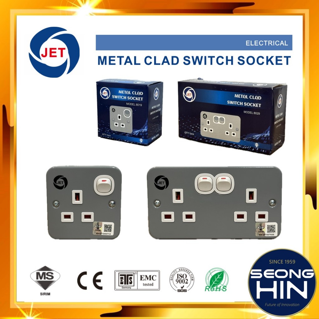 JET 13A Surface Switch Socket Metal Clad 13A Industrial Socket Plug ...