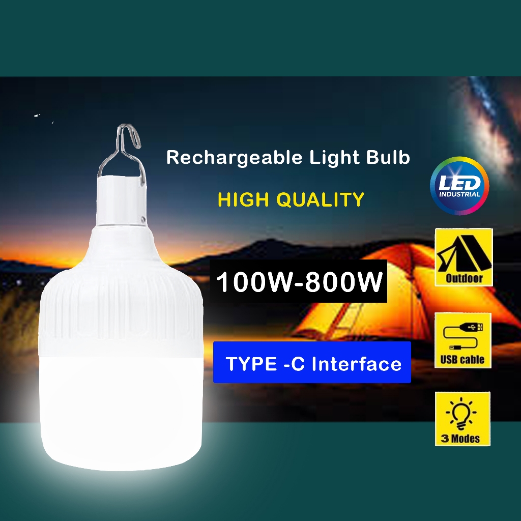 💡100W/400W/600W/800W TYPE-C bulb, Unlimited Rechargeable LED Light Bulb🔋 Camping, Night Market ...