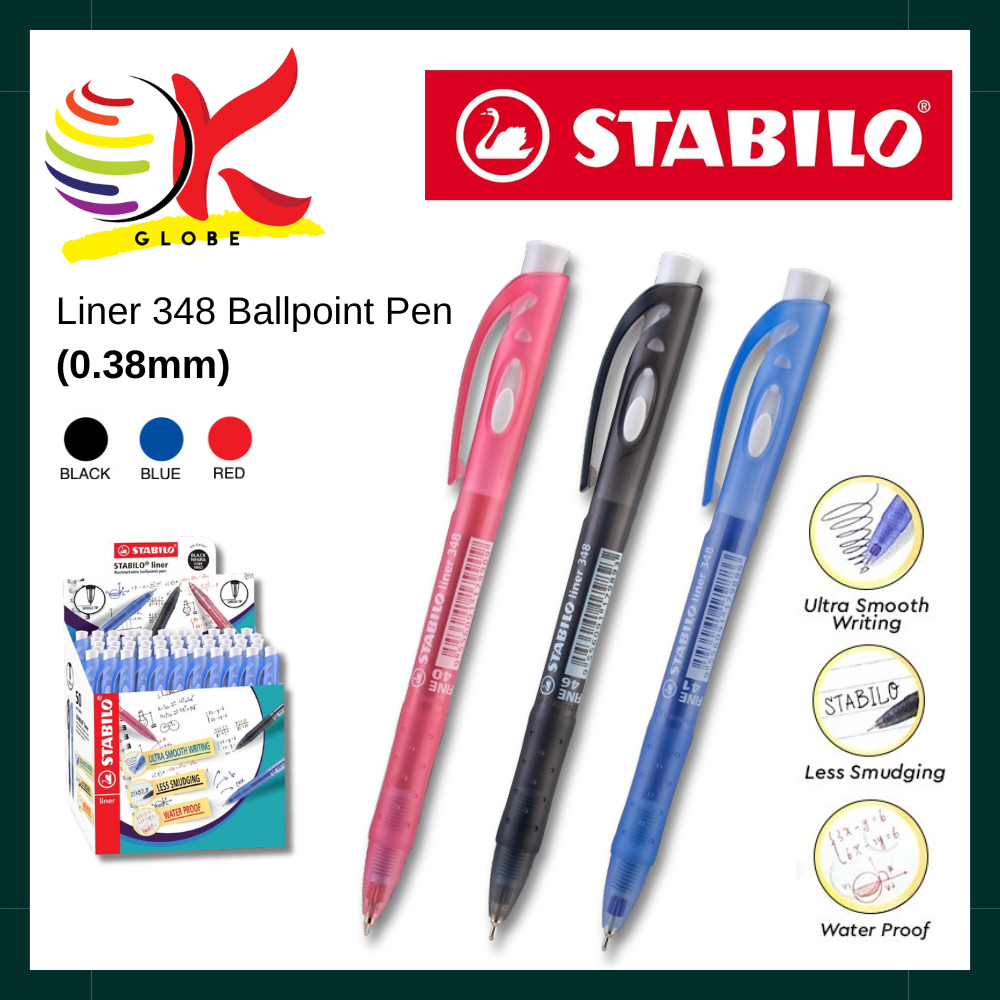 STABILO LINER 348 SEMI GEL BALL POINT PEN 0.38MM FINE TIP RETRACTABLE ...