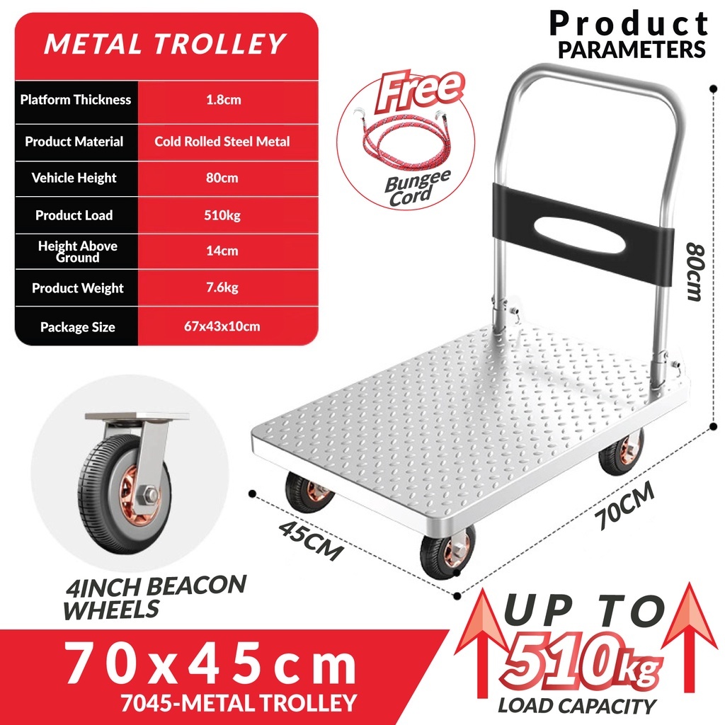 90x60CM Strong Thick Metal Trolley Foldable Heavy Duty Solid Steel with ...
