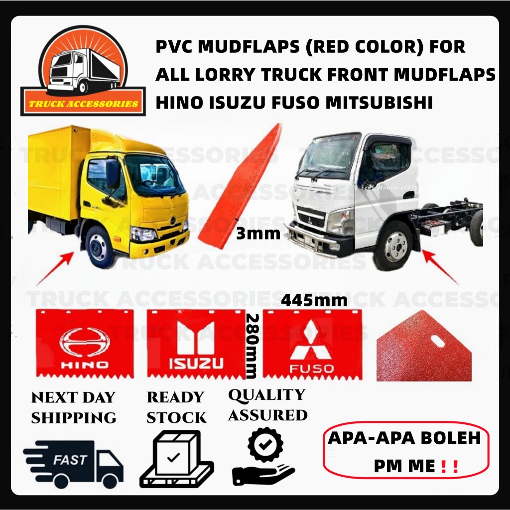 PVC MUDFLAPS (RED COLOR) FOR ALL LORRY TRUCK FRONT MUDFLAPS HINO ISUZU ...
