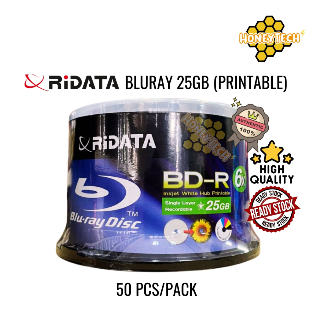 [ ORIGINAL ] RIDATA BLURAY BD-R BDR DISC 25GB/6X SPEED WITH PRINTABLE ...