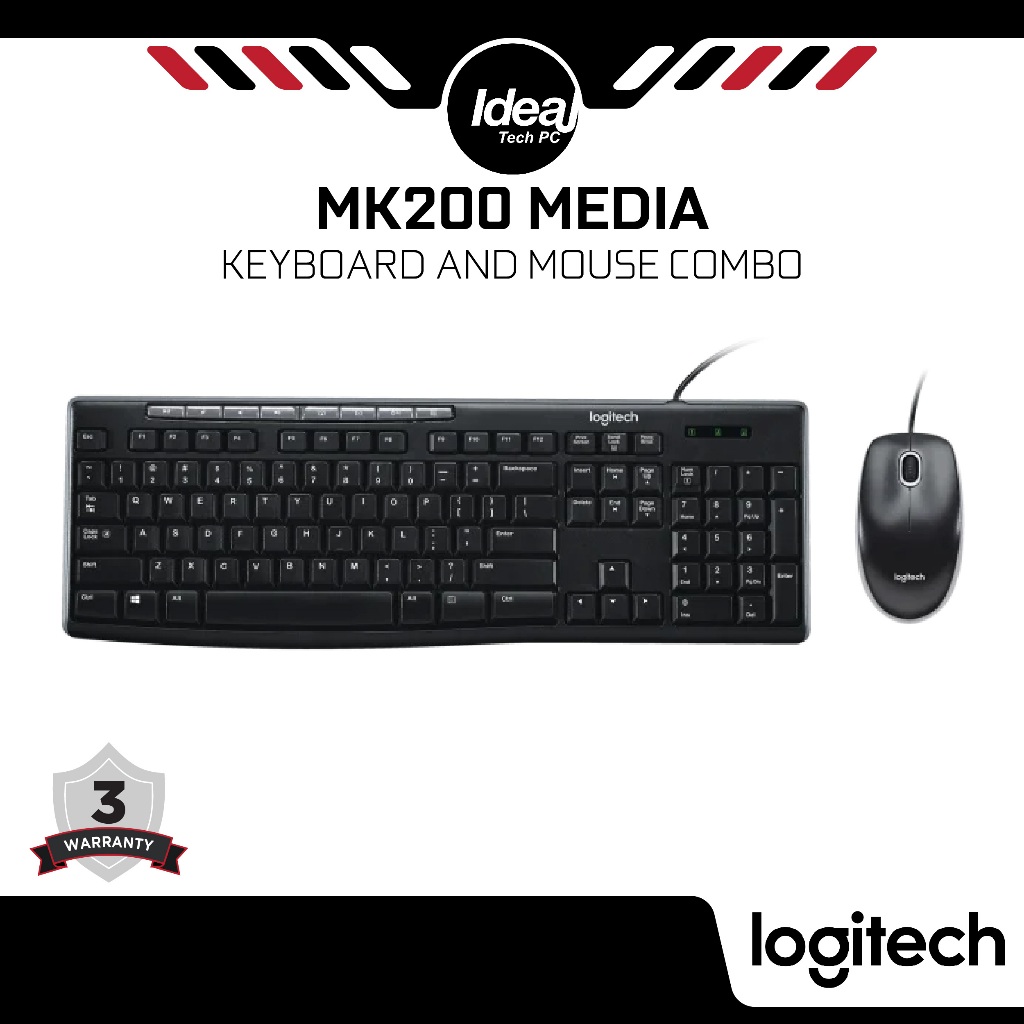 Logitech Mk200 Media Plug And Play Usb Combo With Media Keys Corded