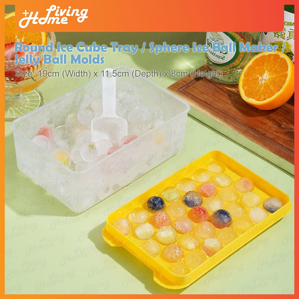 Round Ice Cube Tray Maker Jelly Ball Molds With Storage Plastic ...