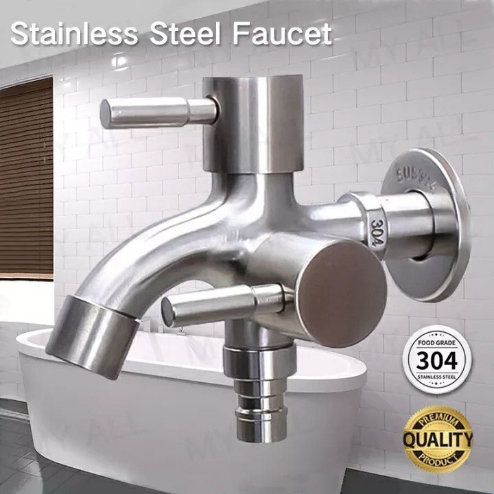 SUS304 Faucet 1 In 2 outTwo Way valve copper valve Wall Mounted faucet ...