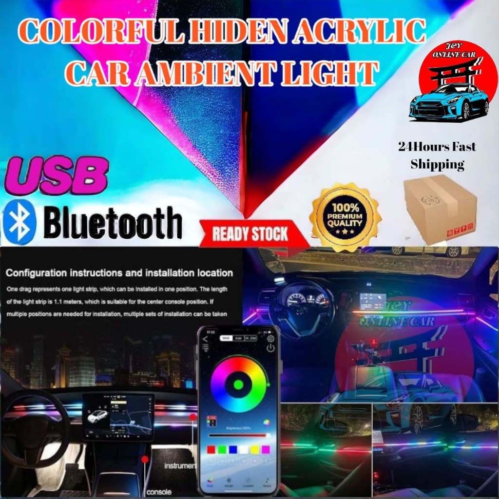 Car Dashboard Light Ambient Lights RGB Universal LED Interior Hidden ...