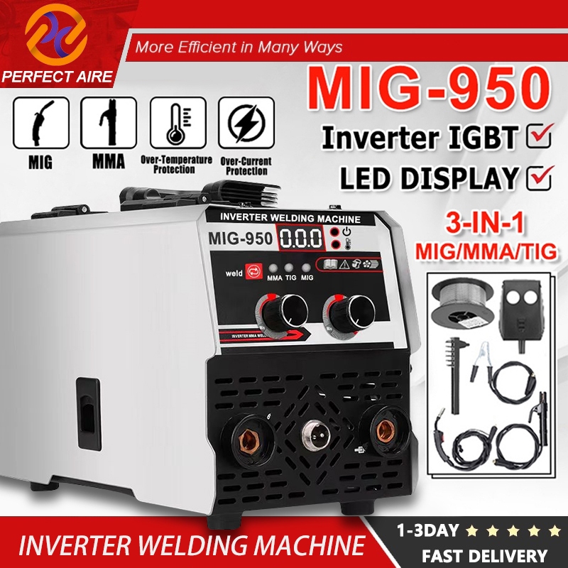 MIG Welder Gasless Inverter Arc MMA TIG 3-in-1 Inverter IGBT Portable ...