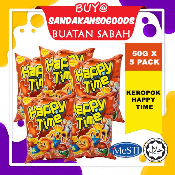 [Sabah] Happy Time Snacks cracker Keropok Snek ( 50g X5 Bungkus ...