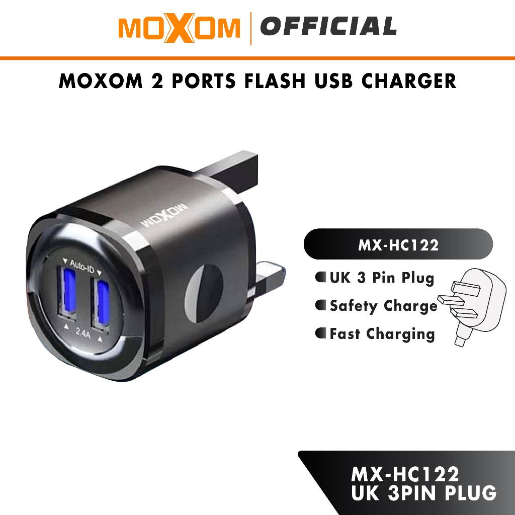 Moxom 2 Ports Flash USB Charger - Black MX-HC122 | Shopee Malaysia