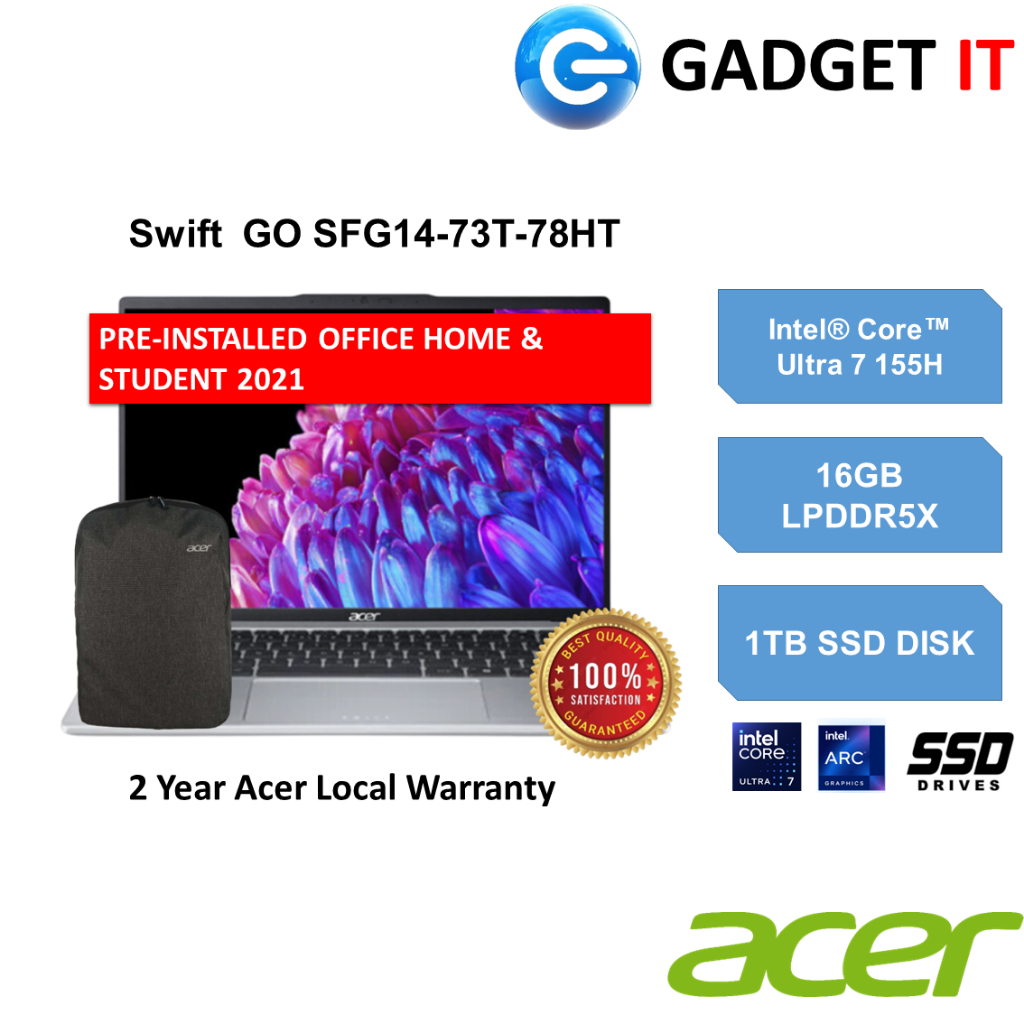 ACER SWIFT GO SFG14-73T-78HT NOTEBOOK (CU7-155H,16GB,1TB SSD,14"WUXGA ...