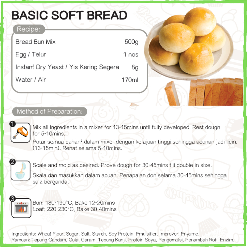 BASIC SOFT BREAD MIX 500GRAM/基本软面包混合粉500GRAM/TEPUNG ASAS CAMPURAN ROTI ...