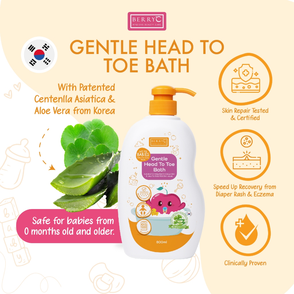 BerryC Gentle Head to Toe Bath(800ml) Baby Eczema Wash Skin Repair ...