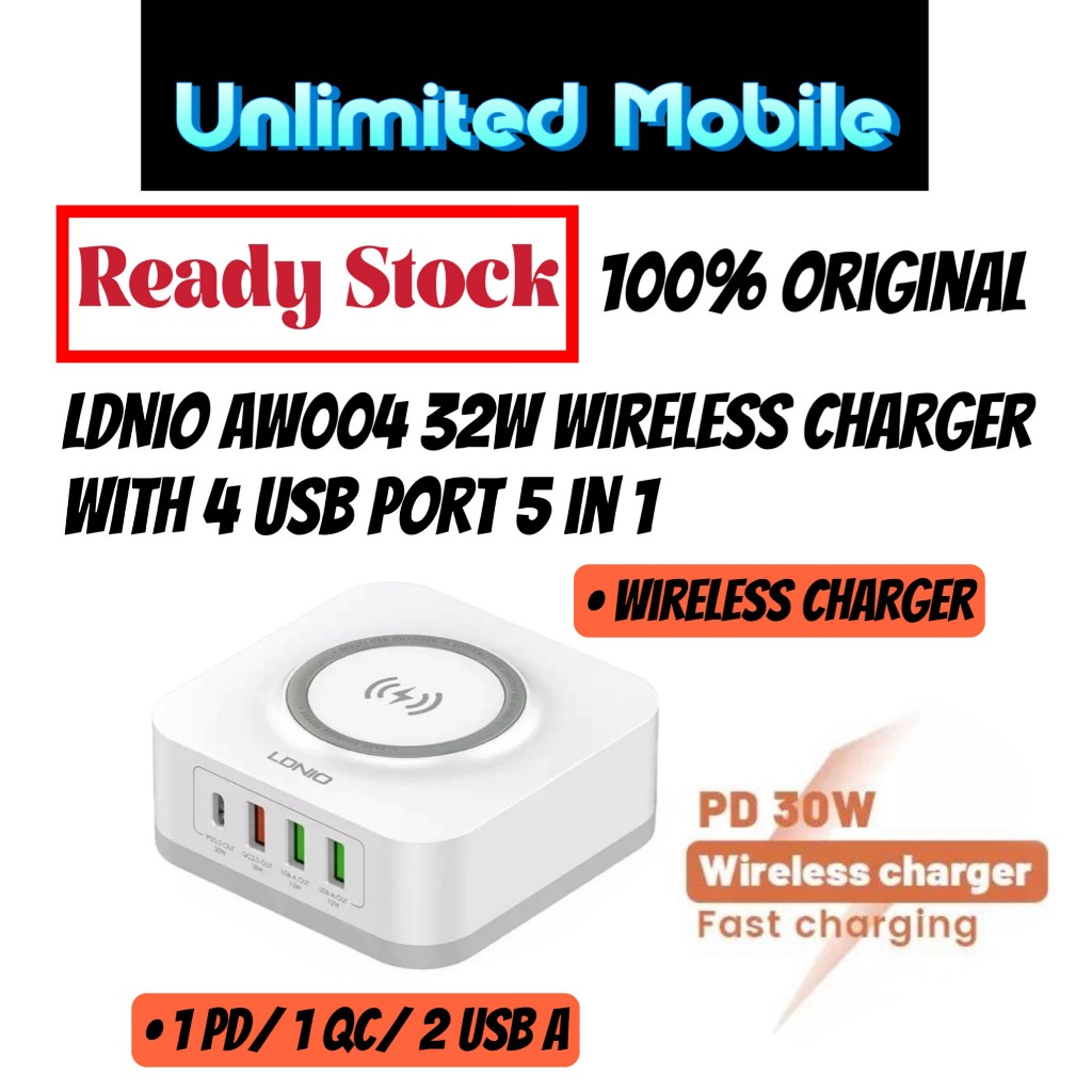 LDNIO AW004 32W Desktop Wireless Charger with 4 USB Port QC3.0+PD 30W ...