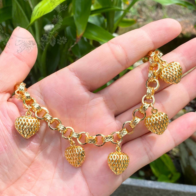 Rantai Tangan Emas Suasa Buah Hati Gold Plated Love Pendent Bracelet ...