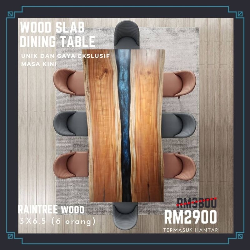 Meja makan kayu balak / dining table wood slab | Shopee Malaysia