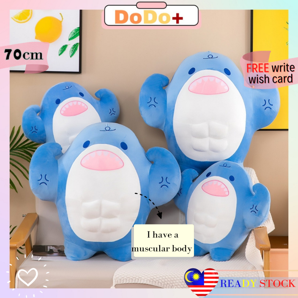 【DODO+】70cm Muscle Shark Doll Plush Toy Adult Soft Stuffed Shark Pillow ...