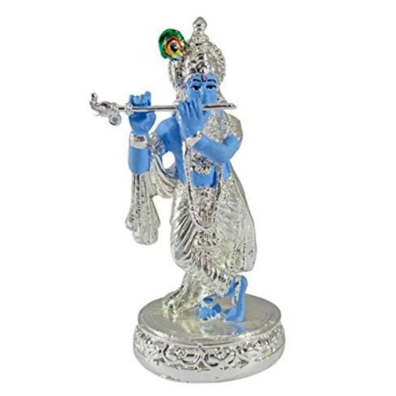 New Arrivals_Arts Soul Round Krishna Idol with Blue Colour in Silver ...