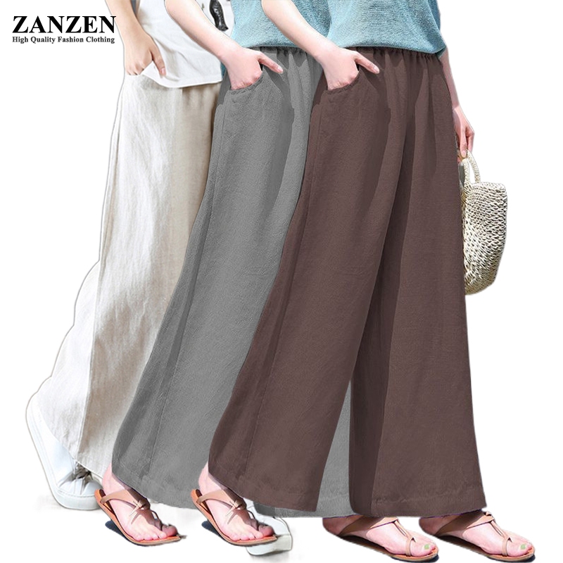 ZANZEN Korean Style Women Pants Raya 2024 Women Long Pants Casual Wide ...