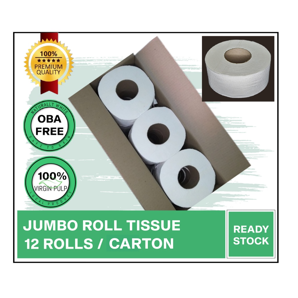 JUMBO ROLL TISSUE (JRT) 2-ply l 100% VIRGIN PULP (12rolls/ctn) | Shopee ...