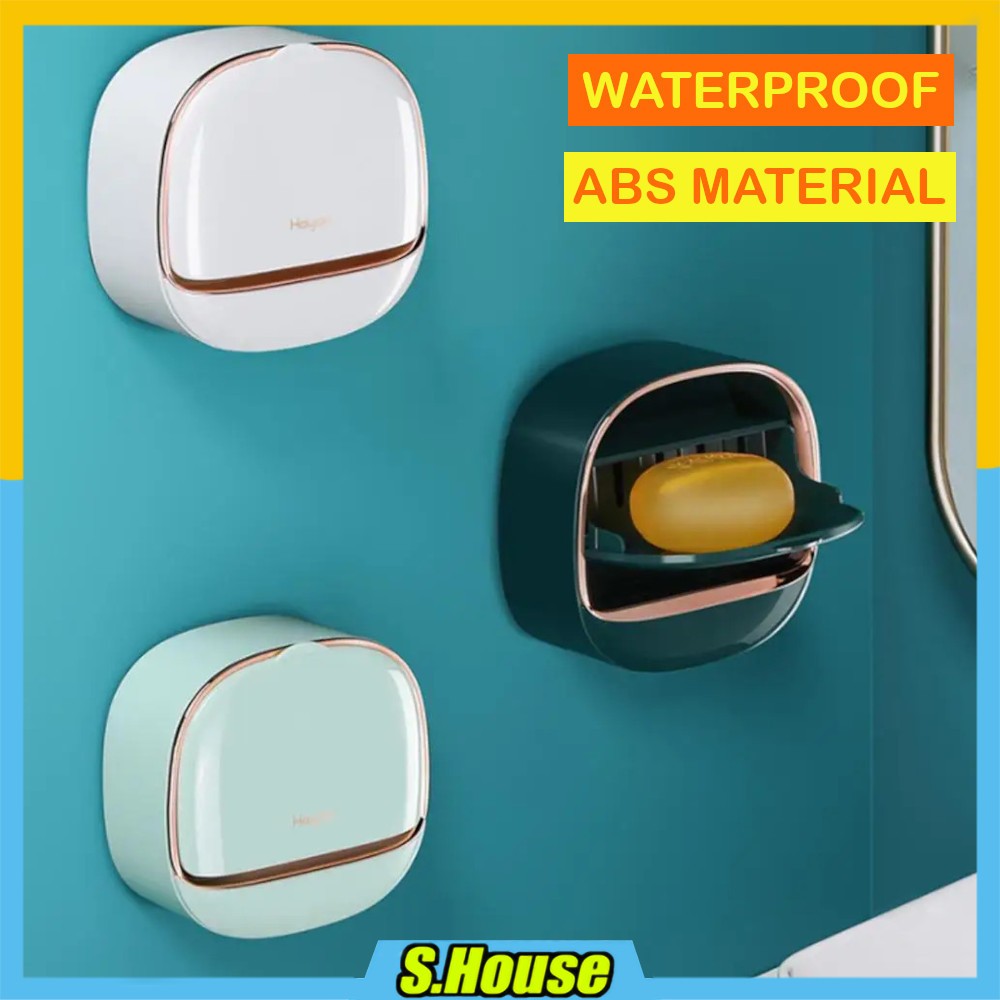Soap Case with Lid Wall Mount No Drill Toilet Rack Storage Bathroom ...