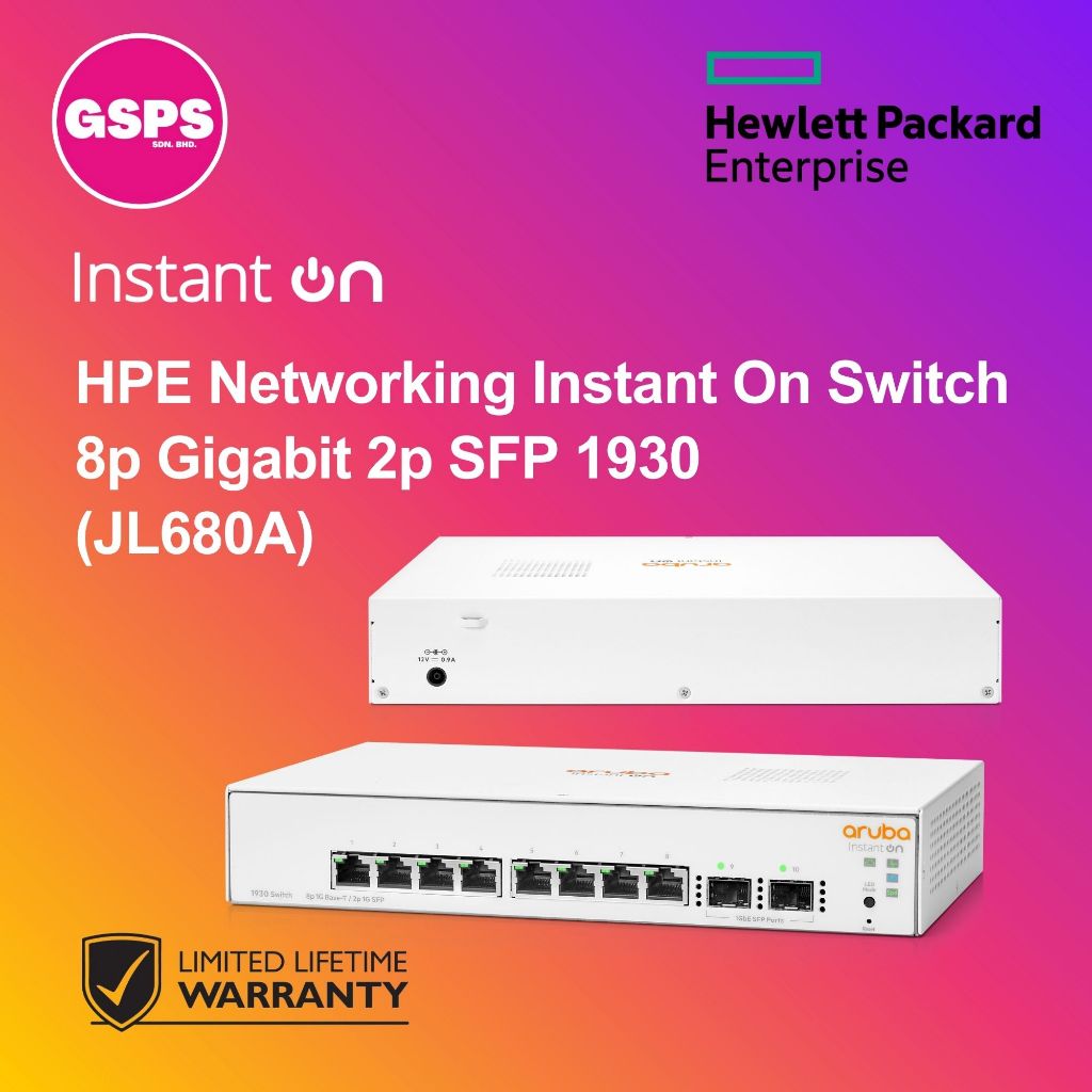 HPE Networking Instant On Switch 8p Gigabit 2p SFP 1930 (JL680A ...