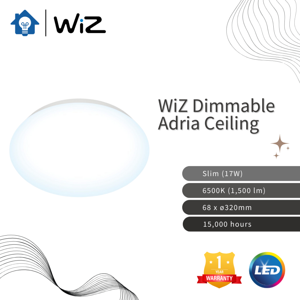 Philips WIZ Dimmable Adria 17W Ceiling Light & Tuneable Super Slim 14W ...