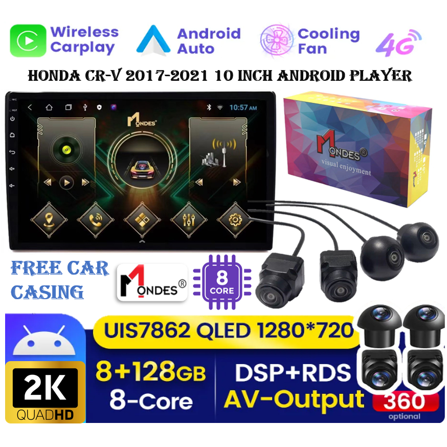 MONDES HONDA CRV CR-V 2017 - 2021 2K Q-LED CAR ANDROID PLAYER WITH 360 CAMERA (10"/8GB RAM 128GB ...