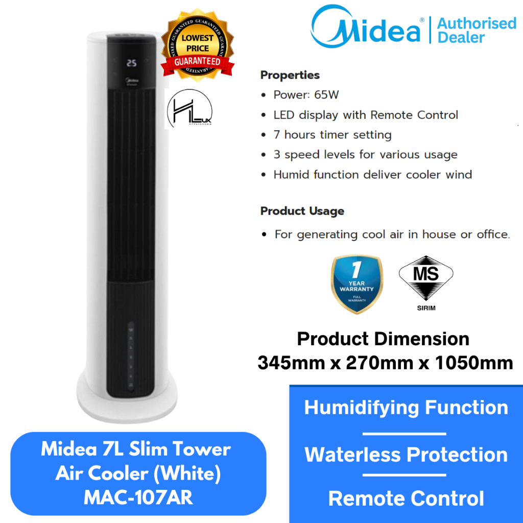 Midea Air Cooler (6.0L/7.0L/10.0L/15.0L) with Remove Control MAC-106A ...