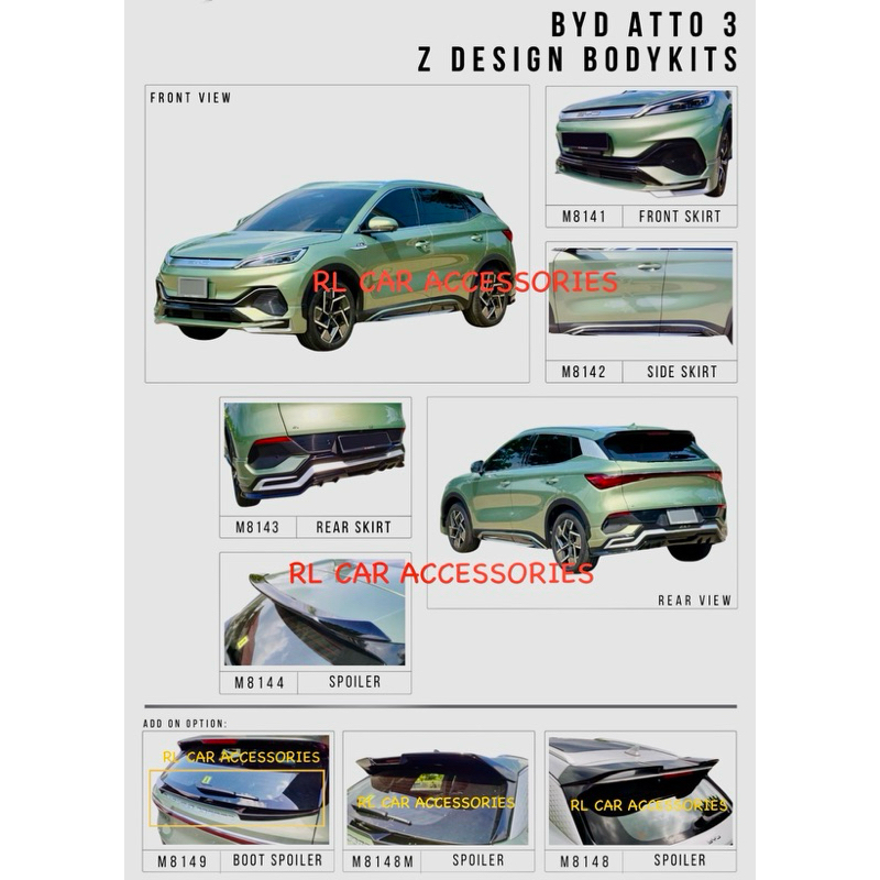BYD ATTO 3 2023 - 2025 Z design body kit Bodykit front side rear skirt ...