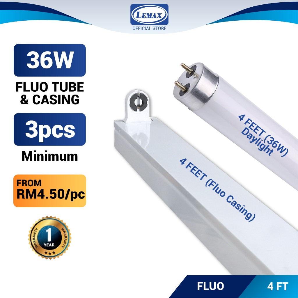 LEMAX [WHOLESALE] T8 36W Fluorescent Light (4FT/4 Kaki) Tube Casing 6500K Complete Set Ceiling ...