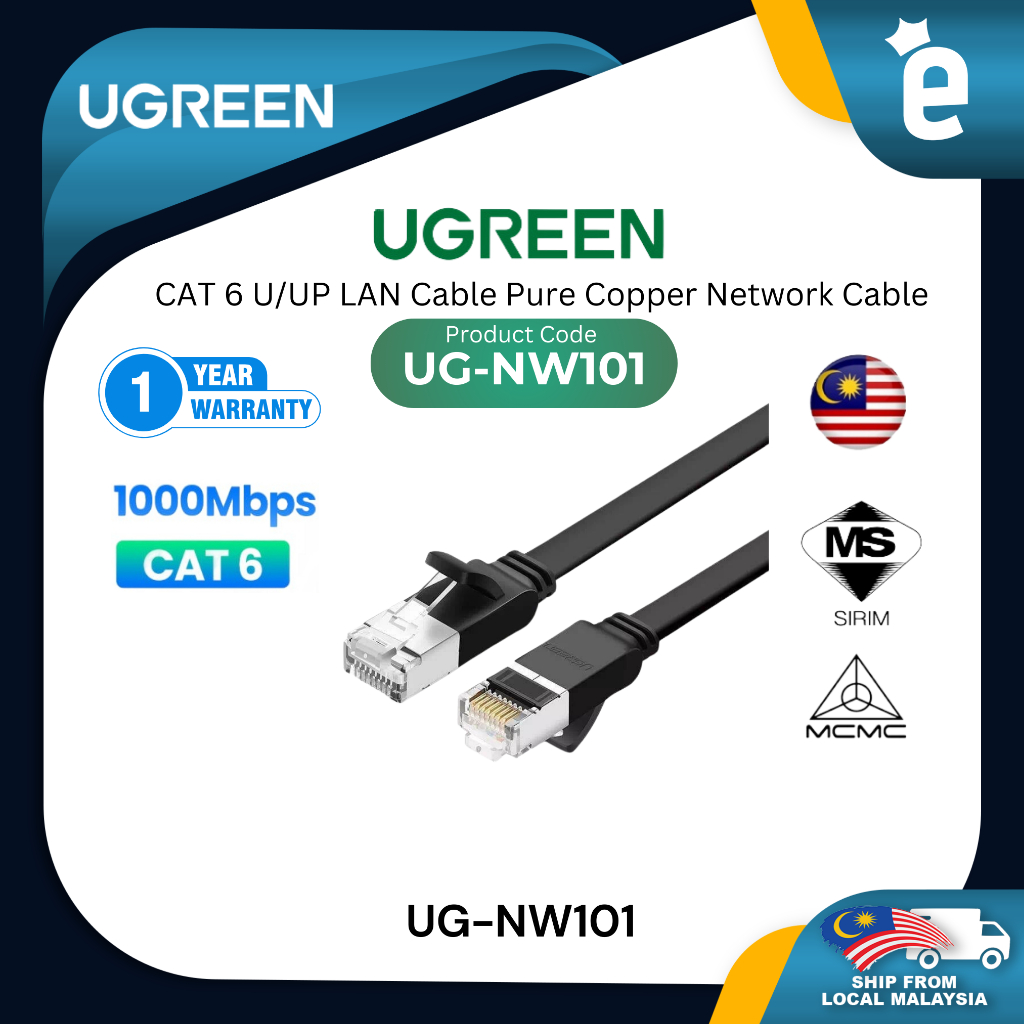 UGREEN NW101 15M 20M LONG CAT 6 CAT6 U/UTP ETHERNET PATCH CABLE GIGABIT RJ45 NETWORK WIRE ROUND ...