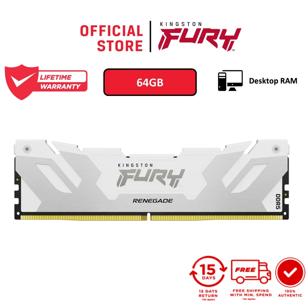 Kingston Fury Renegade White DDR5 6000MHz/6400MHz/6800Mhz/7200Mhz High Performance Desktop ...