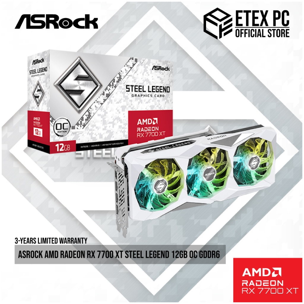 ASRock AMD Radeon RX 7700 XT Steel Legend 12GB OC GDDR6 # 90-GA4PZZ ...
