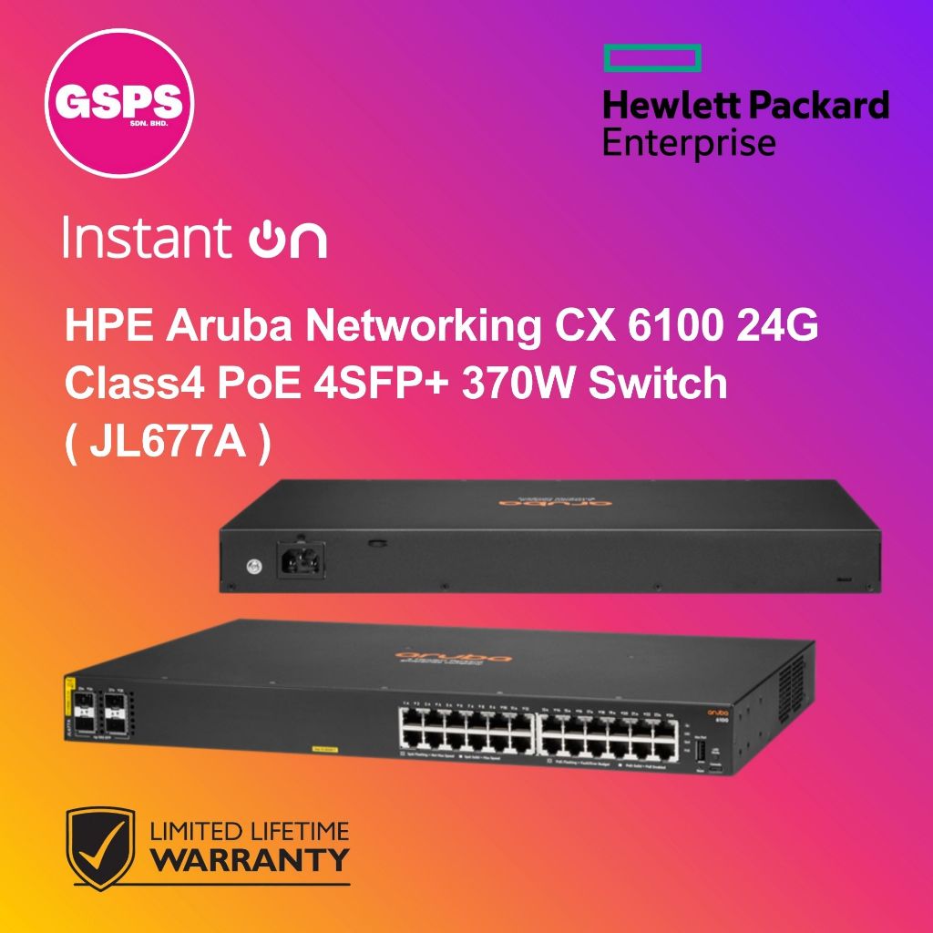 HPE Aruba Networking CX 6100 24G Class4 PoE 4SFP+ 370W Switch ( JL677A ) | Shopee Malaysia