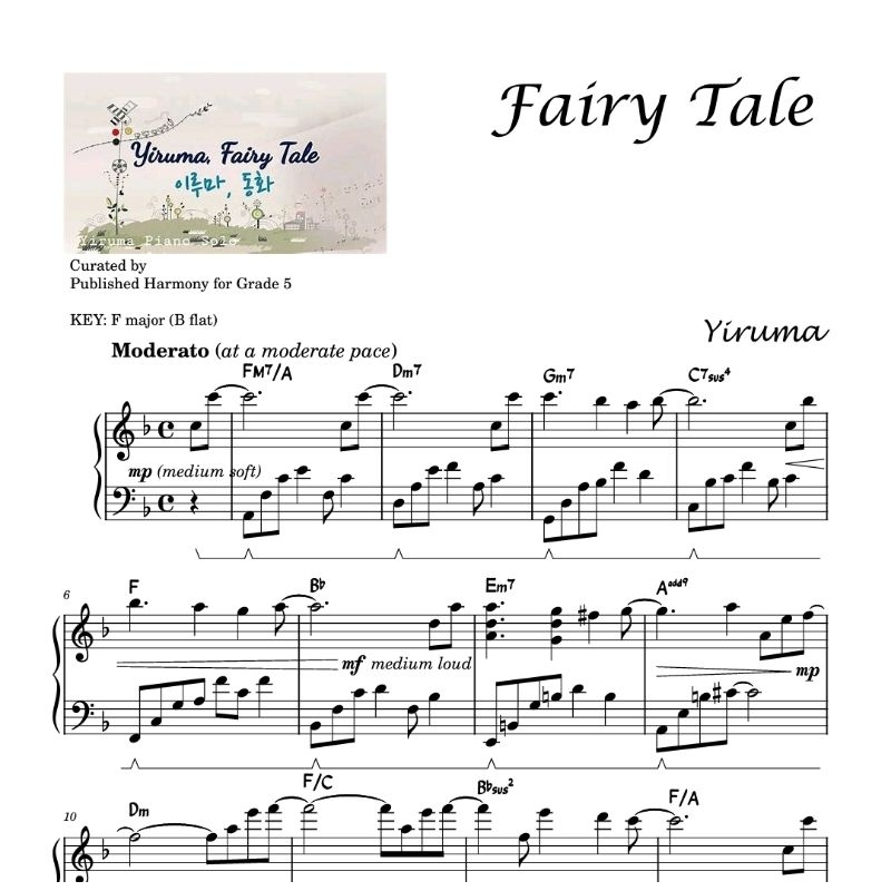 Fairy Tale - Yiruma | Piano Sheet Music Score with note names for Self ...