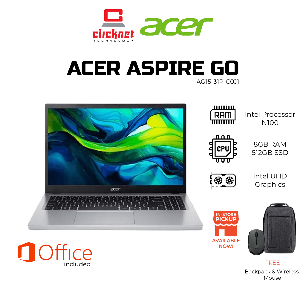 ACER ASPIRE GO AG15-31P-C0J1 LAPTOP (N100 ,8GB DDR5 RAM, 512GB SSD ...