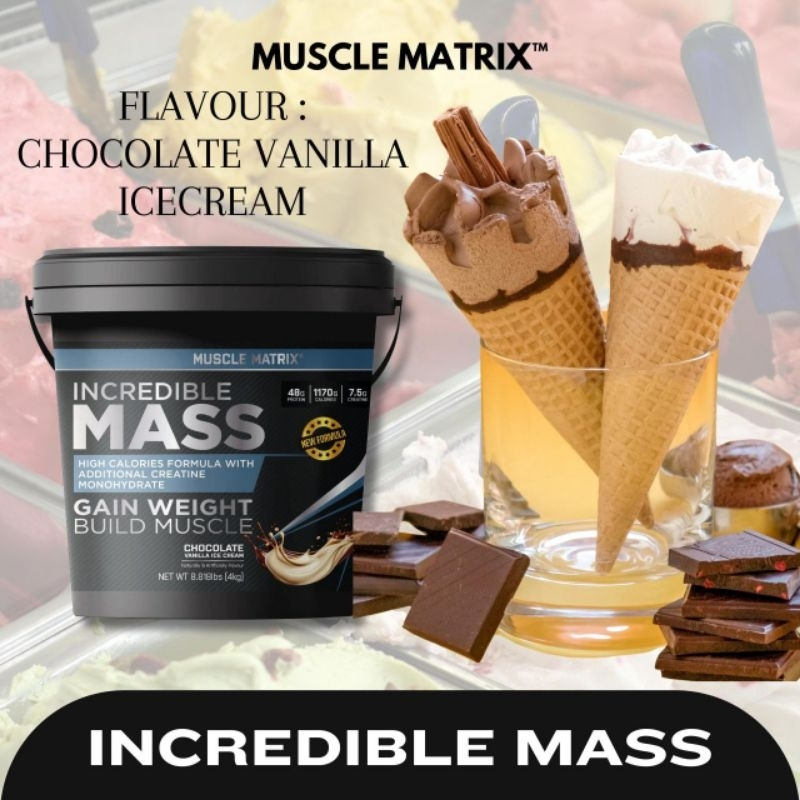 MUSCLE MATRIX INCREDIBLE MASS GAINER 4kg High Quality Mass Protein, Weight Gain, Skinny 2 Fit ...