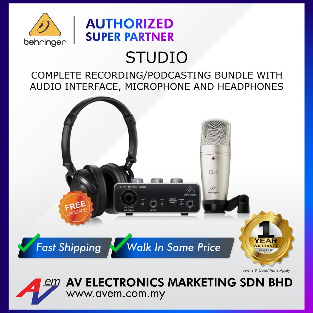 BEHRINGER U-PHORIA STUDIO Recording/Podcasting Bundle (Free Upgrade to ...