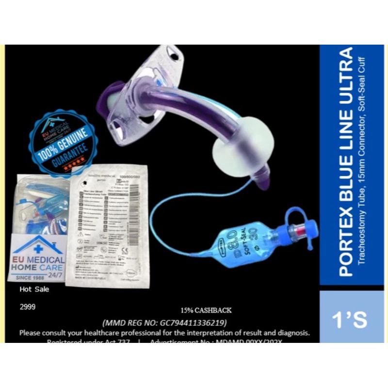 Portex 100/800 Blue Line Ultra Tracheostomy Tube with Profile Soft-Seal ...