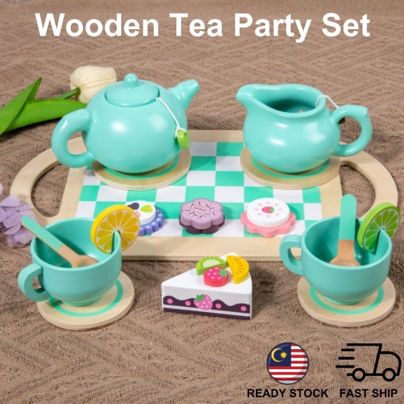 Wooden Tea Set Kids Tea Party Role Play Wooden Toy Pretend Play Kids ...