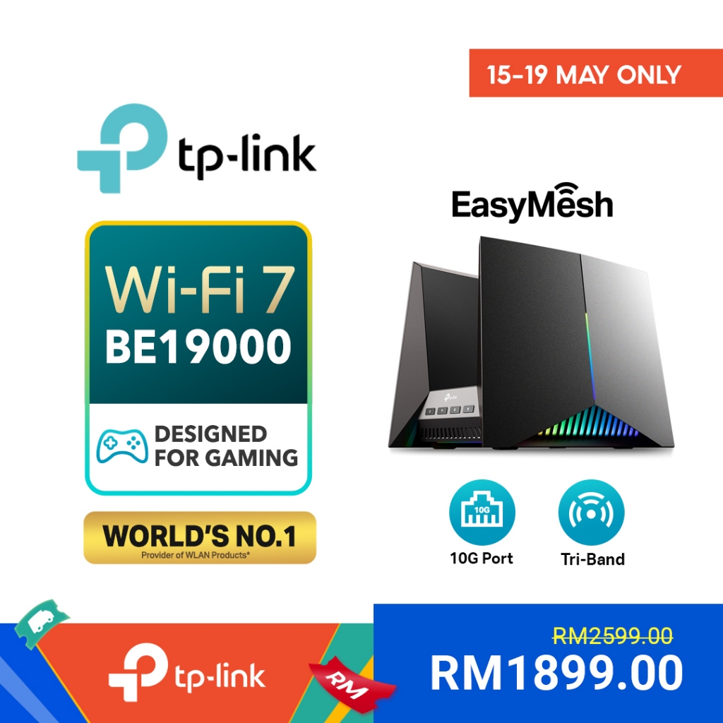 TP-Link Archer GE800 Wi-Fi 7 Gaming Router BE19000 With Tri-Band 2x 10G ...