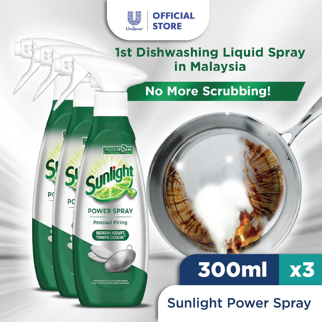 [Bundle of 3] Sunlight Dishwashing Liquid Power Spray 300ml | Shopee ...