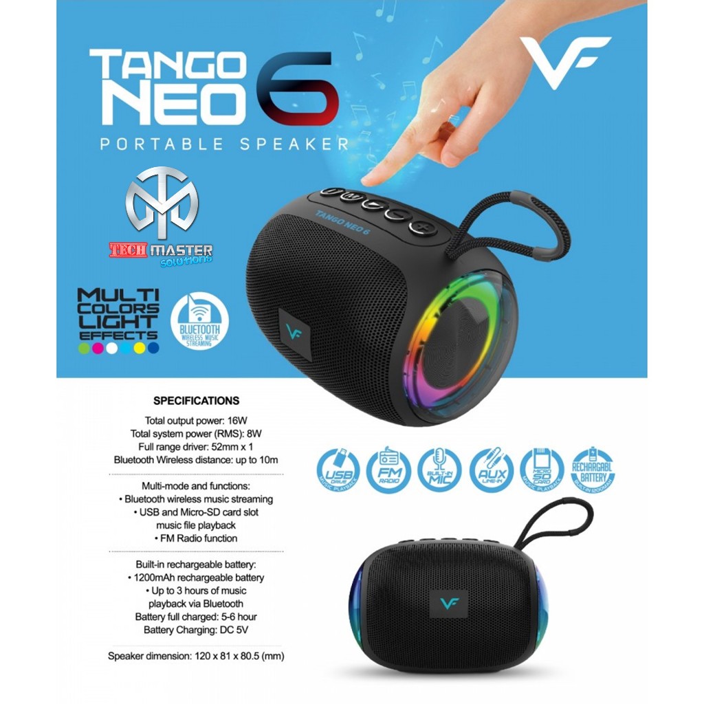 Vinnfier VF Tango Neo 6 LED Light Bluetooth Mini Speaker Extra Bass ...