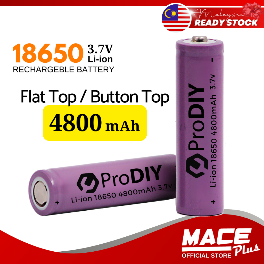 Bateri Boleh Cas Semula PRODIY 18650 3.7V Flat Top / Button Top ...