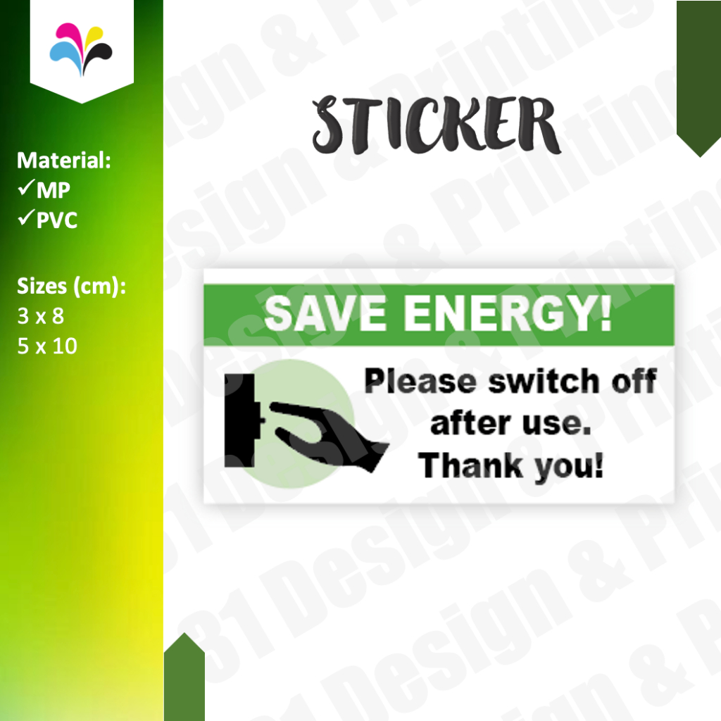 Save Energy sticker please switch off after use thank you machine light ...