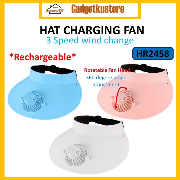Portable Wearable Plastic Hat Charging Fan USB Rechargeable Lightwear ...
