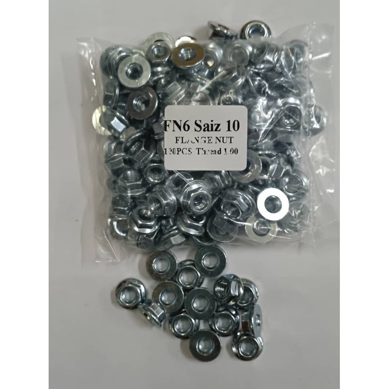 (100PCS) FN6, M6 THREAD 1.0 FLANGE NUT Saiz 10, BUY 5 foc 1 BUY 10 foc ...