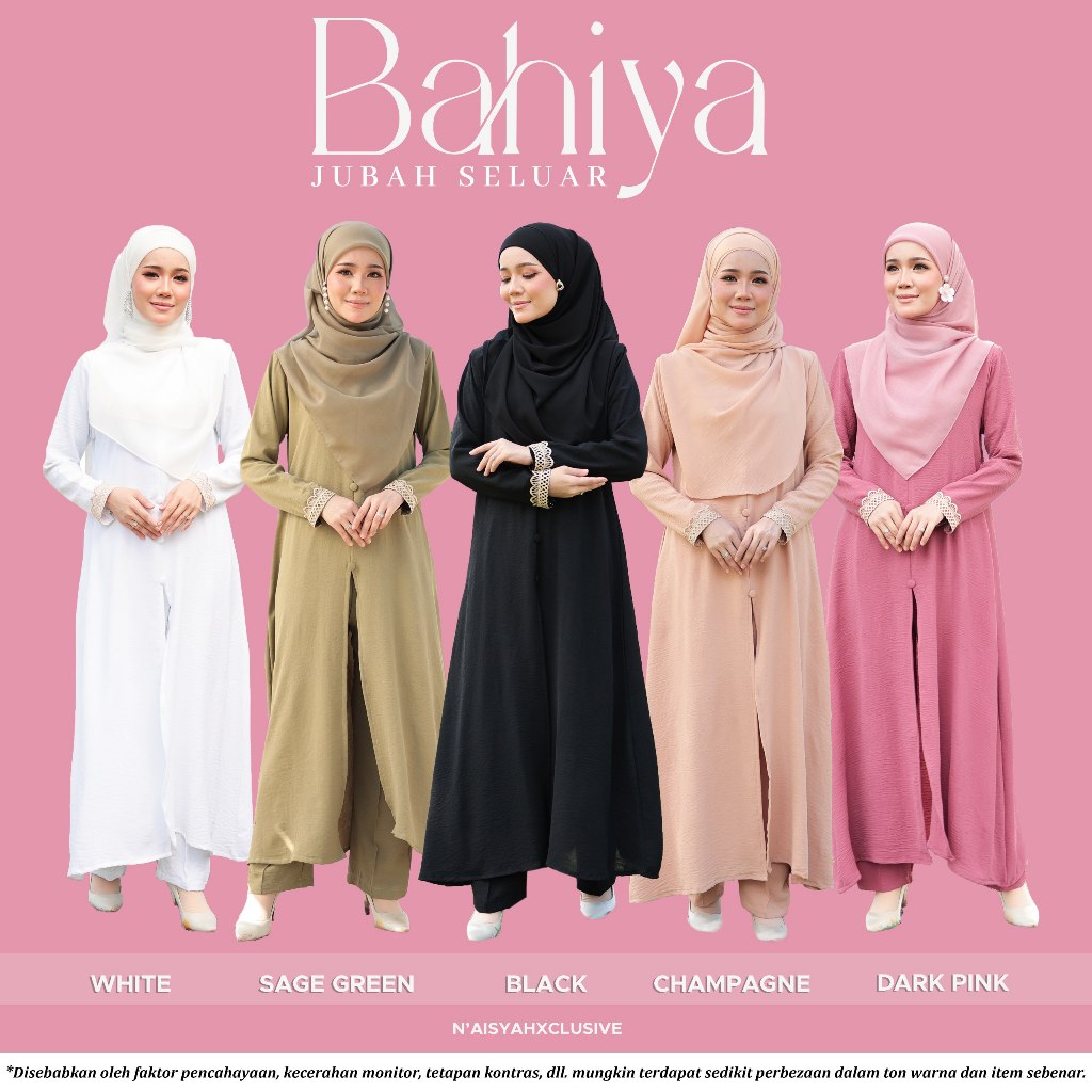 [JUBAH SELUAR] BAHIYA | DEWASA | ITALIAN CREPE| 5 WARNA | Shopee Malaysia