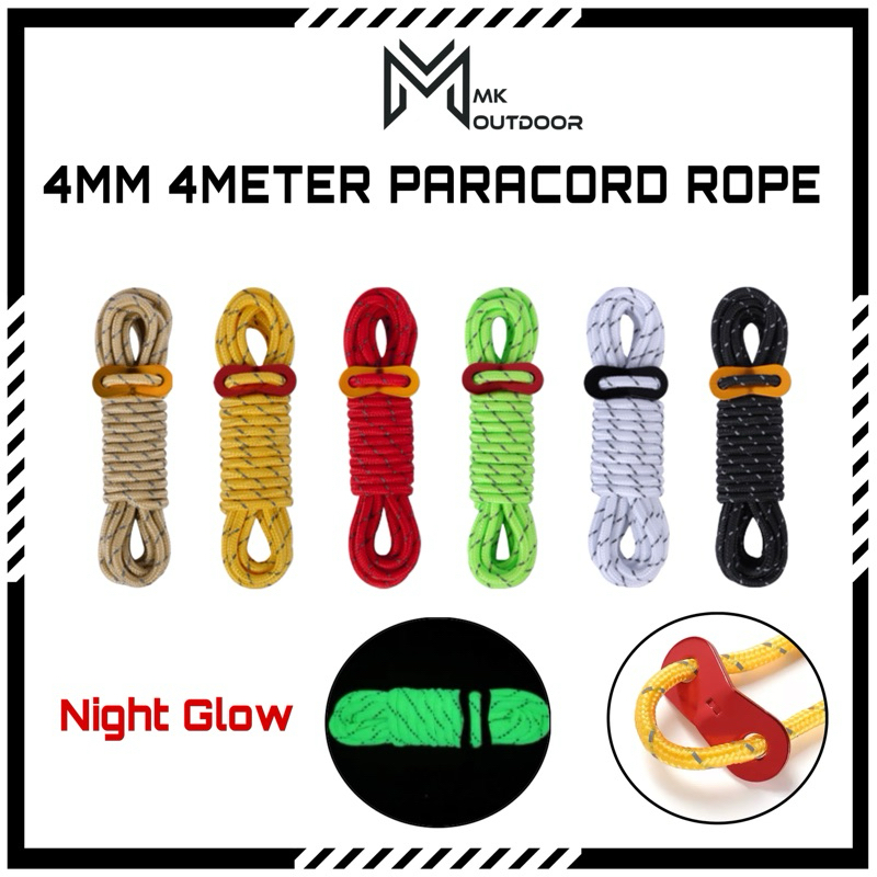 4 Meter 4mm Wind Rope/Tali Khemah Reflective Camping Rope Tent Tarp ...